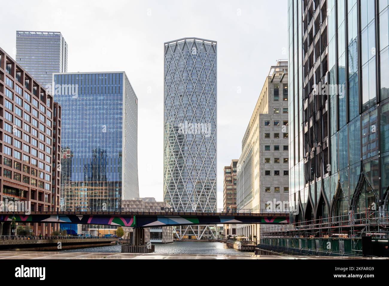 The Docklands Light Railway crossing Middle Dock of Canary Wharf, the ...