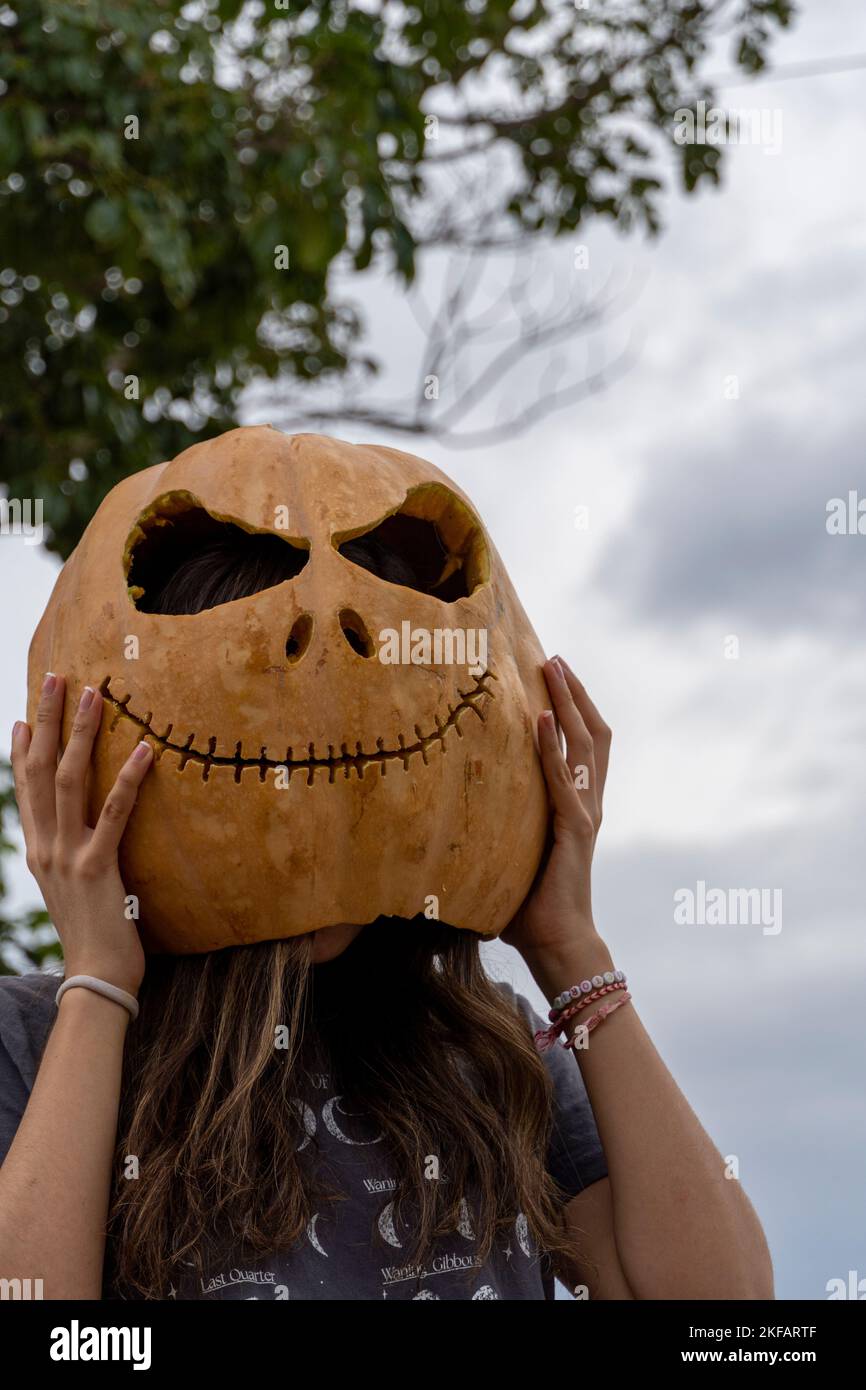 Glowing Halloween Pumpkin isolated on white background Stock Photo - Alamy