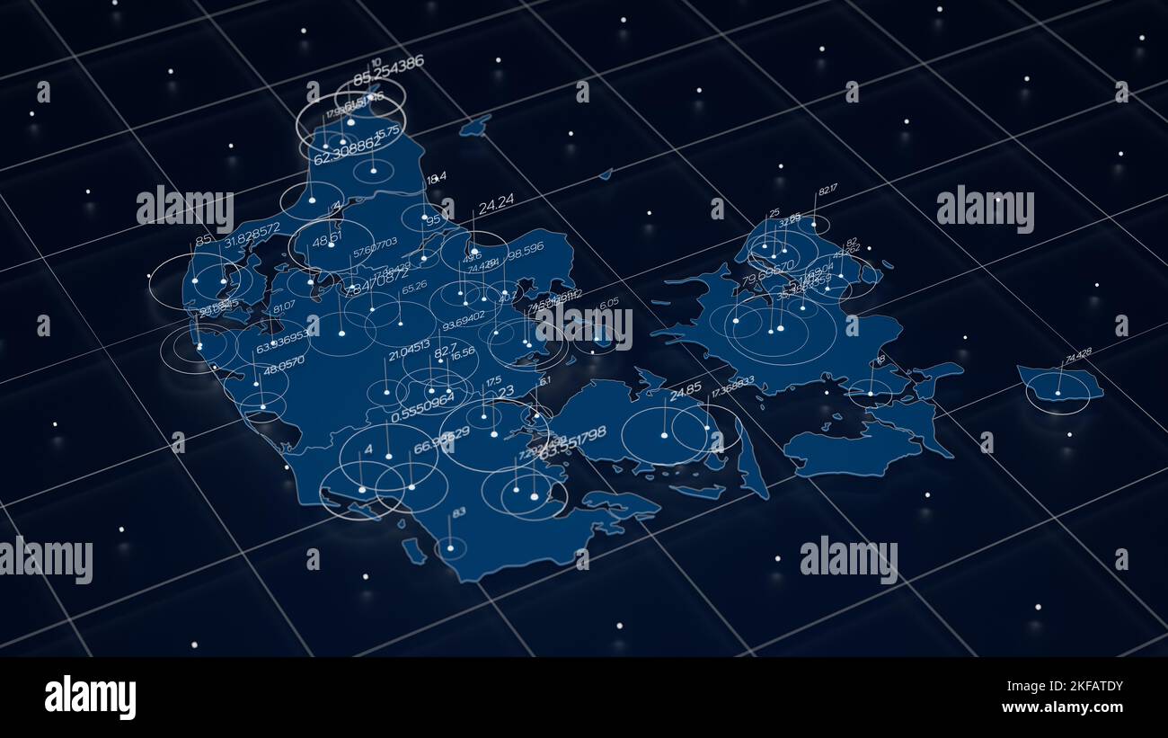 Denmark blue map big data visualization. Futuristic map infographic ...