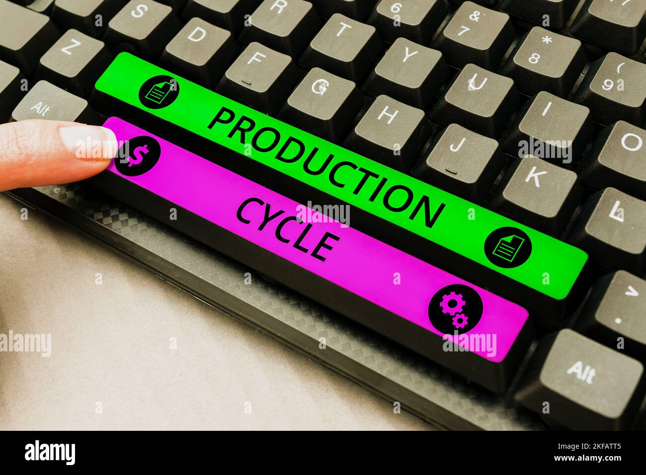 Text sign showing Production Cycle. Word Written on conversion of raw ...