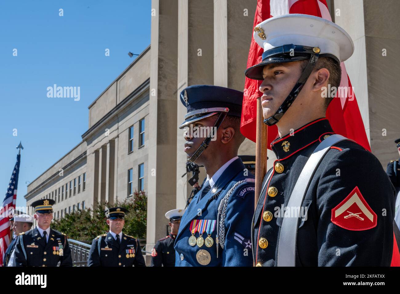 Members of the Pentagon Honor Guard stand ready to welcome Danish ...