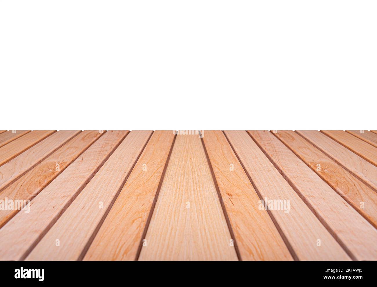Wooden planks in the form of a pier or platform isolated on white Stock ...