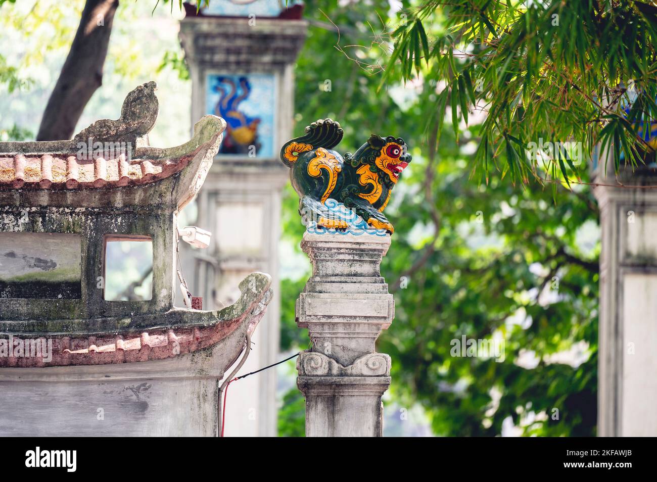 A scenic view of an old Vietnamese Buddhist temple with beautiful ...