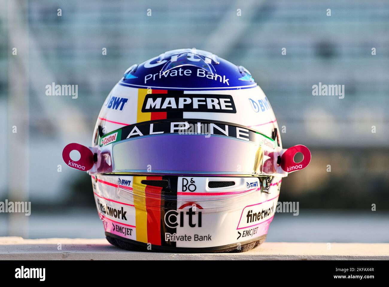 The helmet of Fernando Alonso (ESP) Alpine F1 Team. Abu Dhabi Grand ...