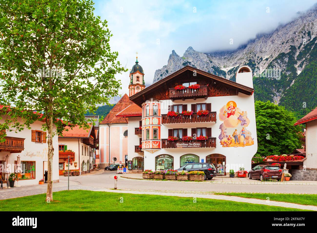 Mittenwald, Germany - July 01, 2021: Beauty local houses decorated with ...