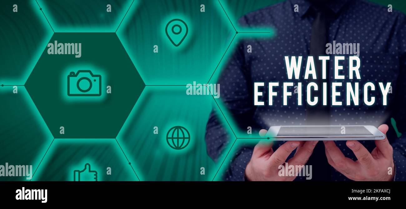 Conceptual display Water Efficiency. Business concept reduce water ...