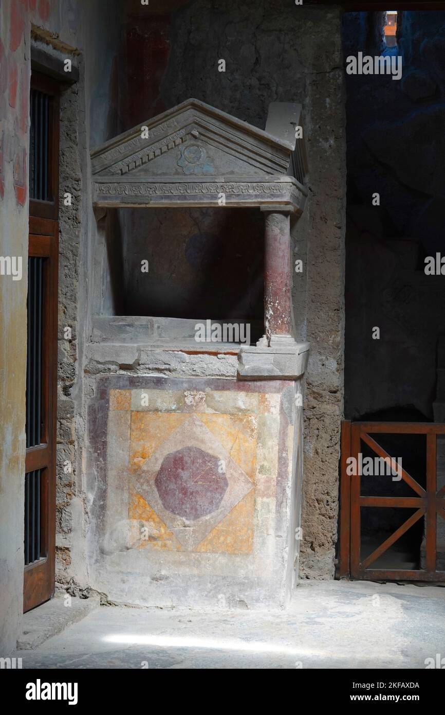 A private shrine in a well preserved Roman villa in Pompeii, Italy ...