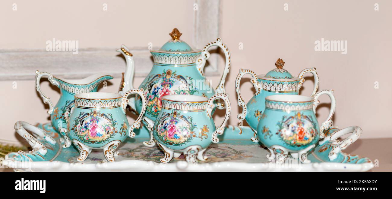 Antique, Hand Painted, Porcelain tea service set Stock Photo - Alamy
