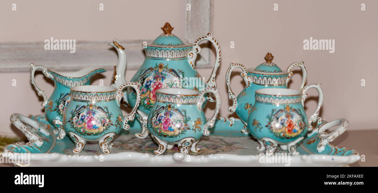 Antique, Hand Painted, Porcelain tea service set Stock Photo - Alamy
