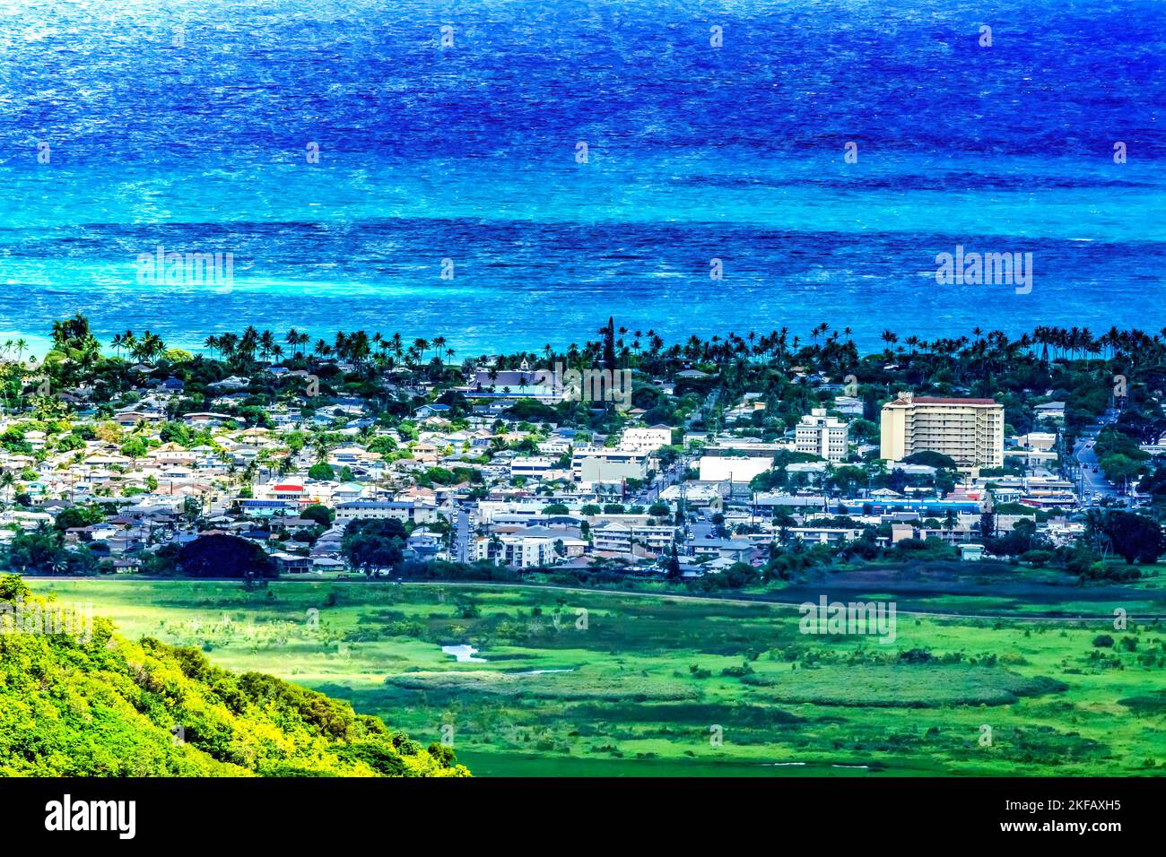 Colorful Kailua City Nuuanu Pali Outlook Green Koolau Mountain Range ...