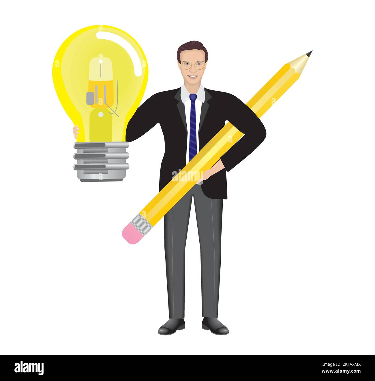 Man with big idea and pen. Isolated on backgroound and easy to pick to ...