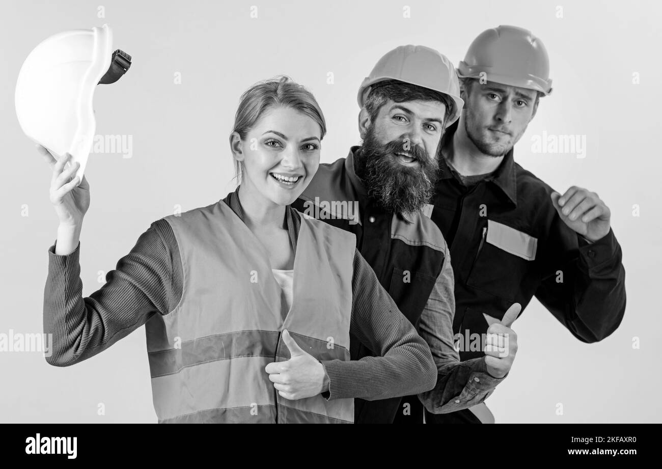 Builder, architect, engineer as friendly team. Woman and men Stock ...