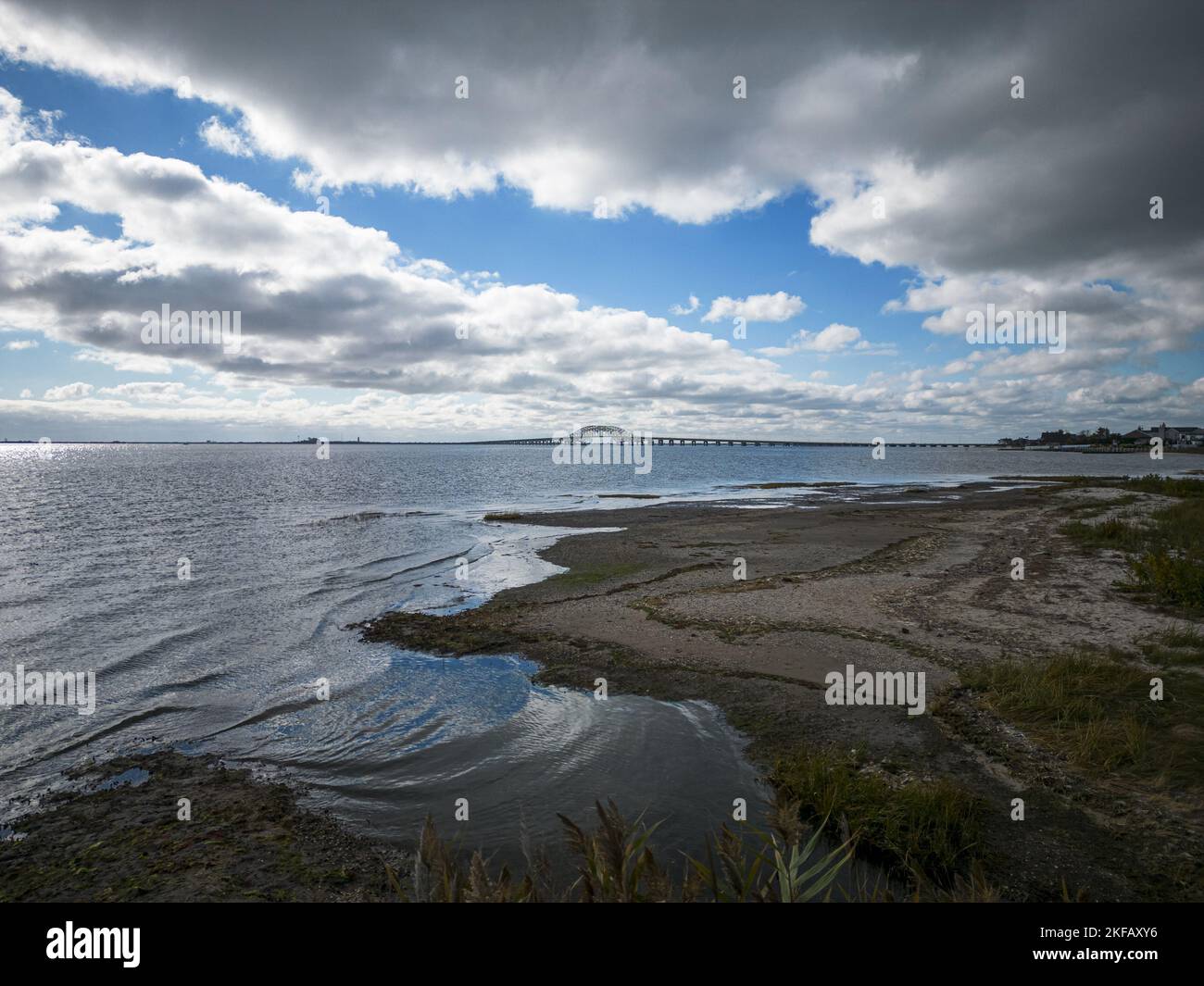 Looking west at the Great South Bay and bridges from the wetlands at ...