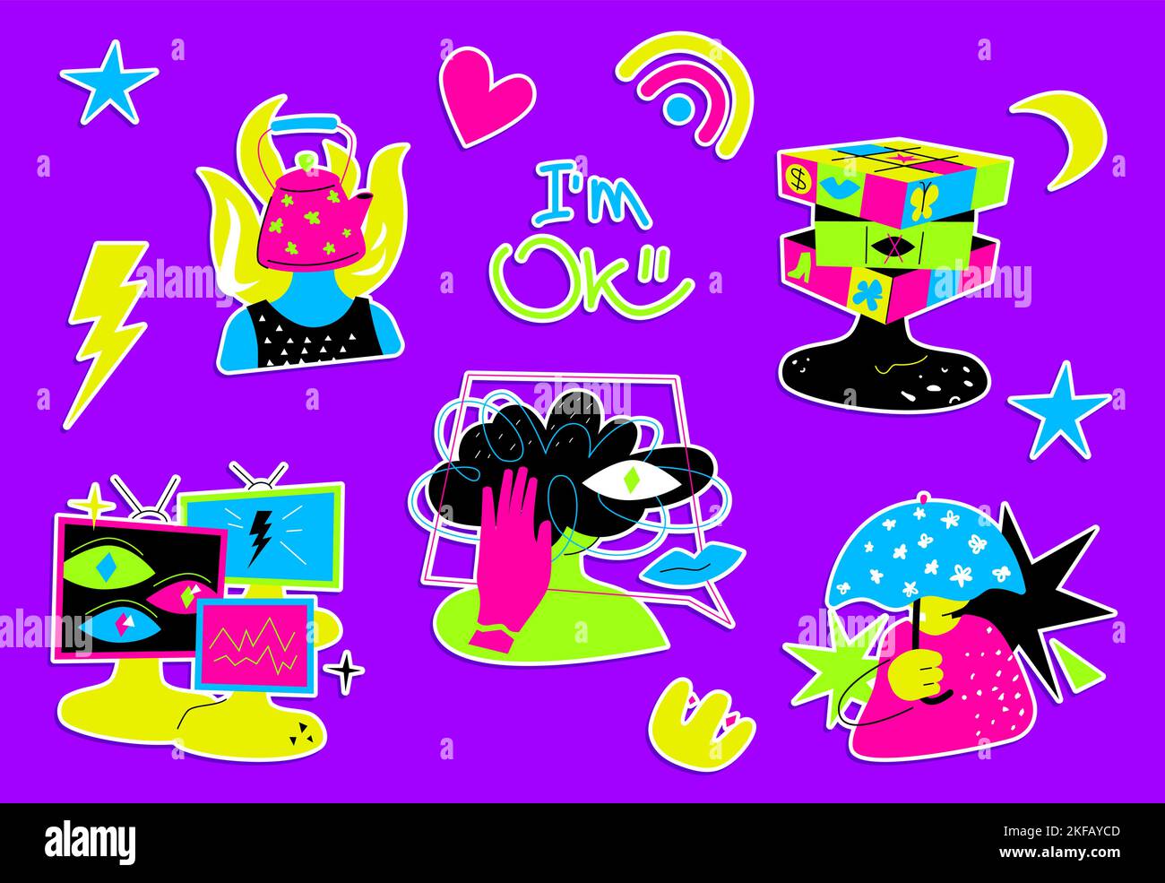 Feelings and emotions - flat design style illustration sticker set ...