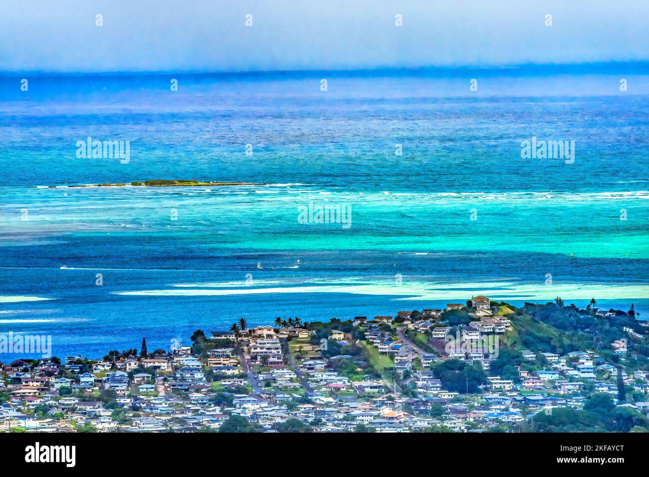 Colorful Kaneohe City Nuuanu Pali Outlook Green Koolau Mountain Range ...