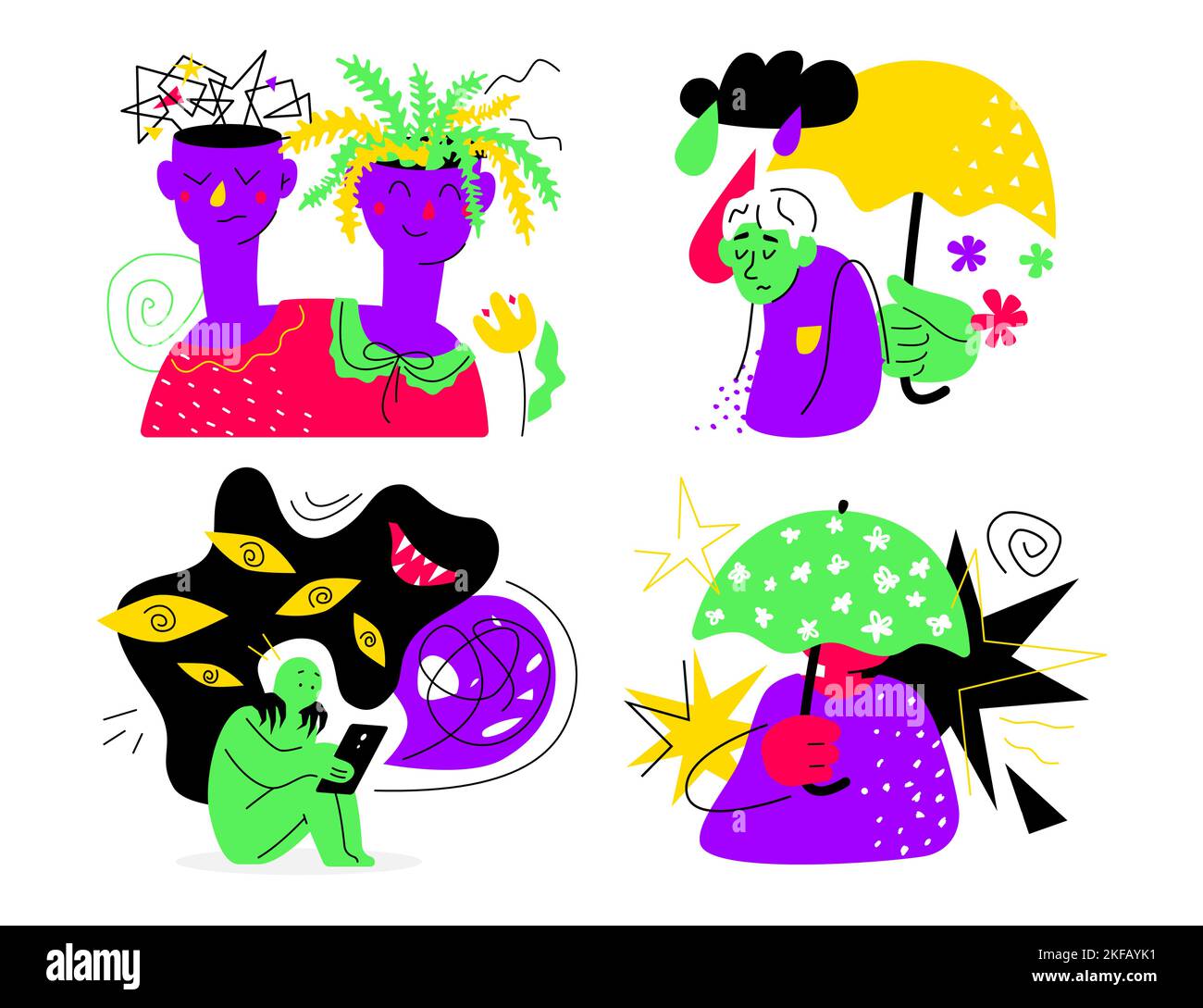 Problems and social interaction - flat design style illustration set ...