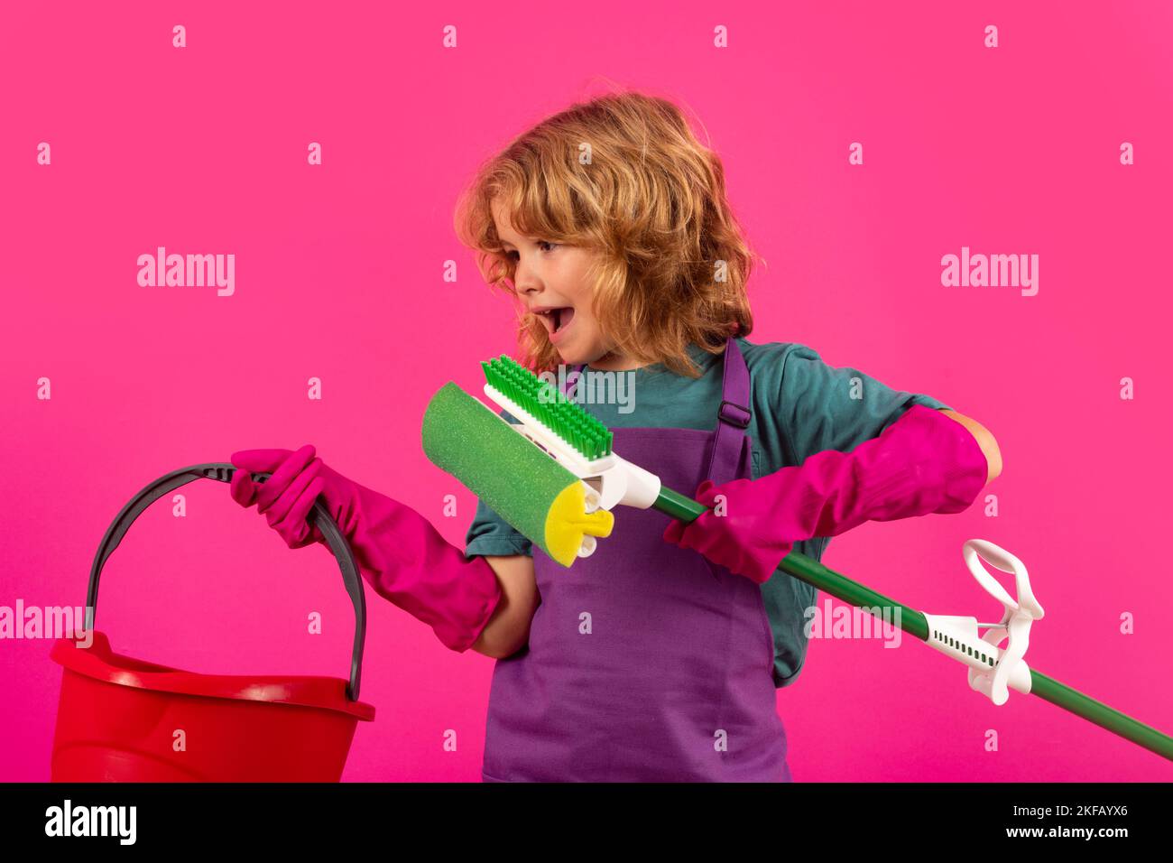 Kid helping with housework, cleaning. Children helping with ...