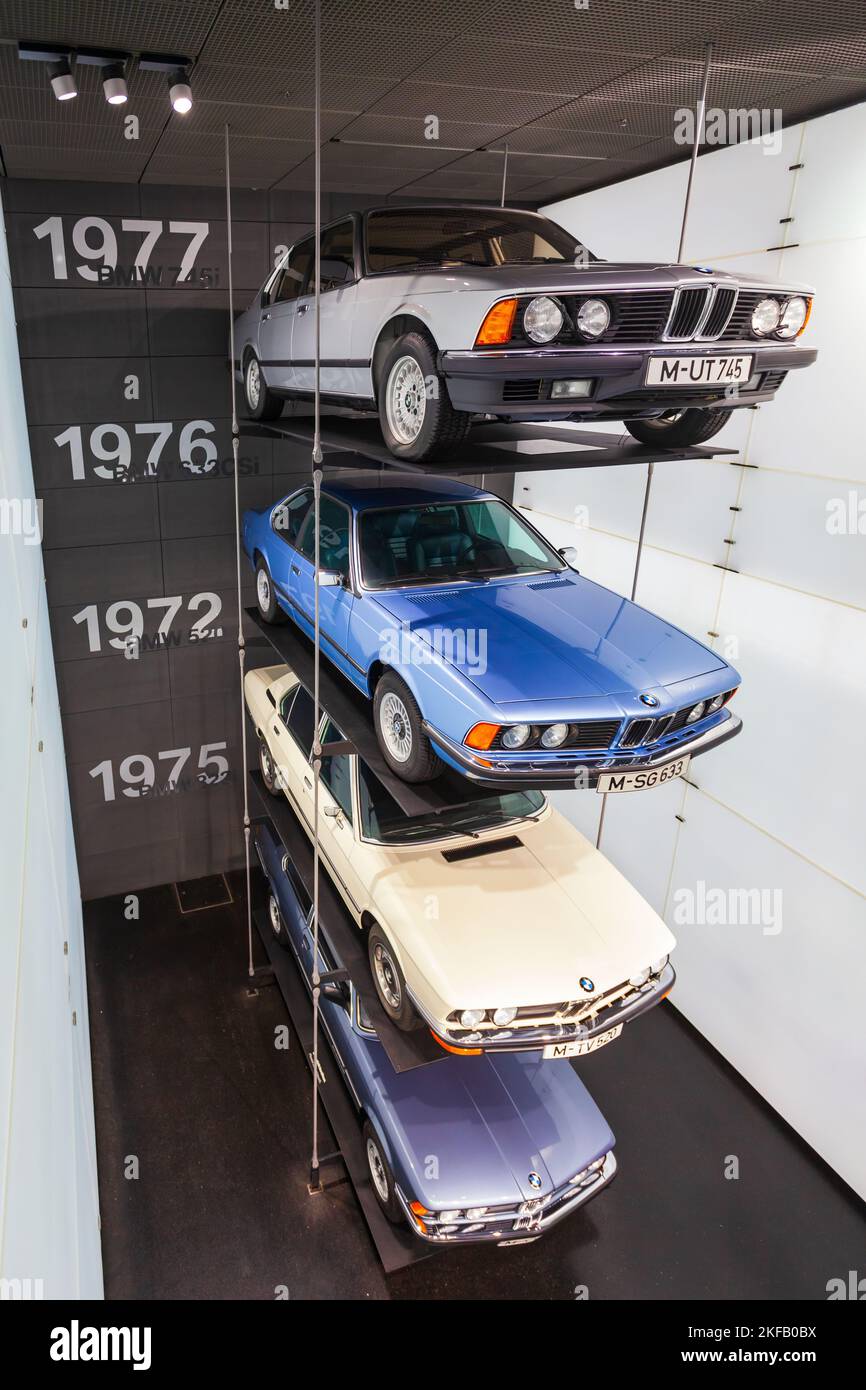 Munich, Germany - July 08, 2021: Row of classic to modern BMW car ...