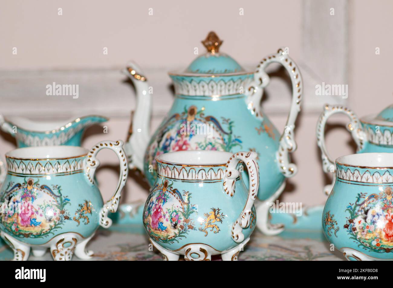 Antique, Hand Painted, Porcelain tea service set Stock Photo - Alamy