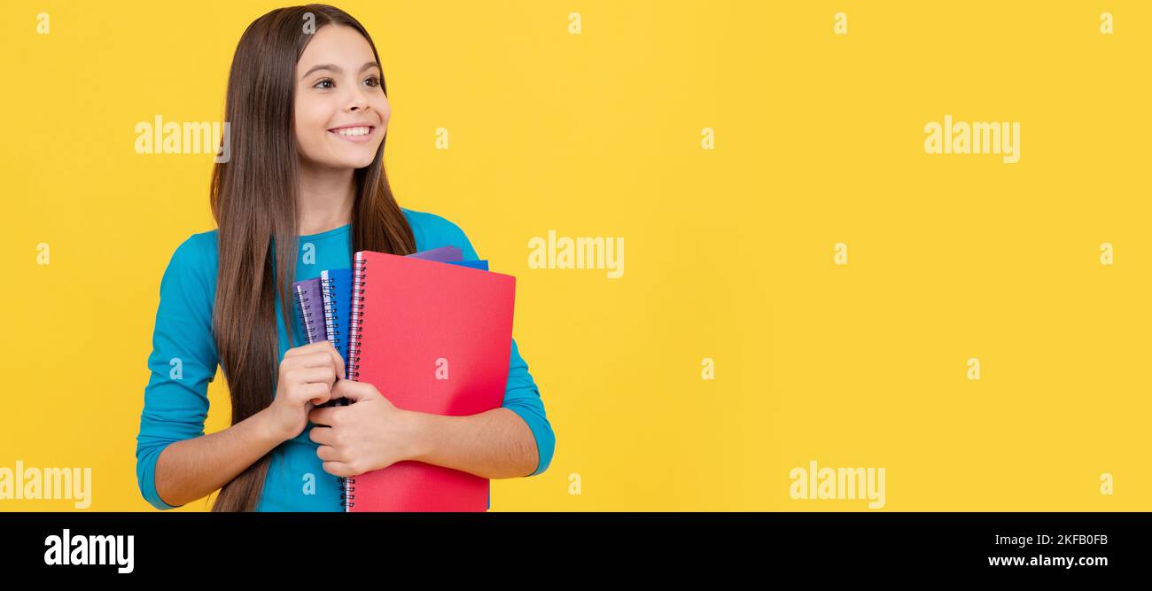 school girl with notebook. back to school. teen girl ready to study ...