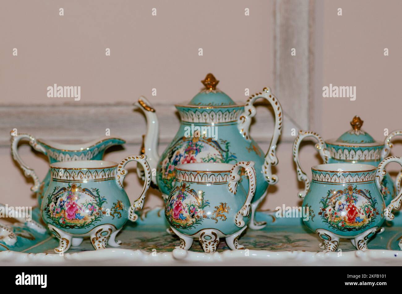 Antique, Hand Painted, Porcelain tea service set Stock Photo - Alamy