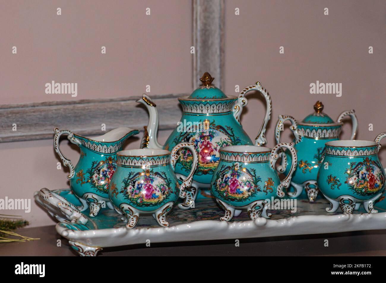 Antique, Hand Painted, Porcelain tea service set Stock Photo - Alamy