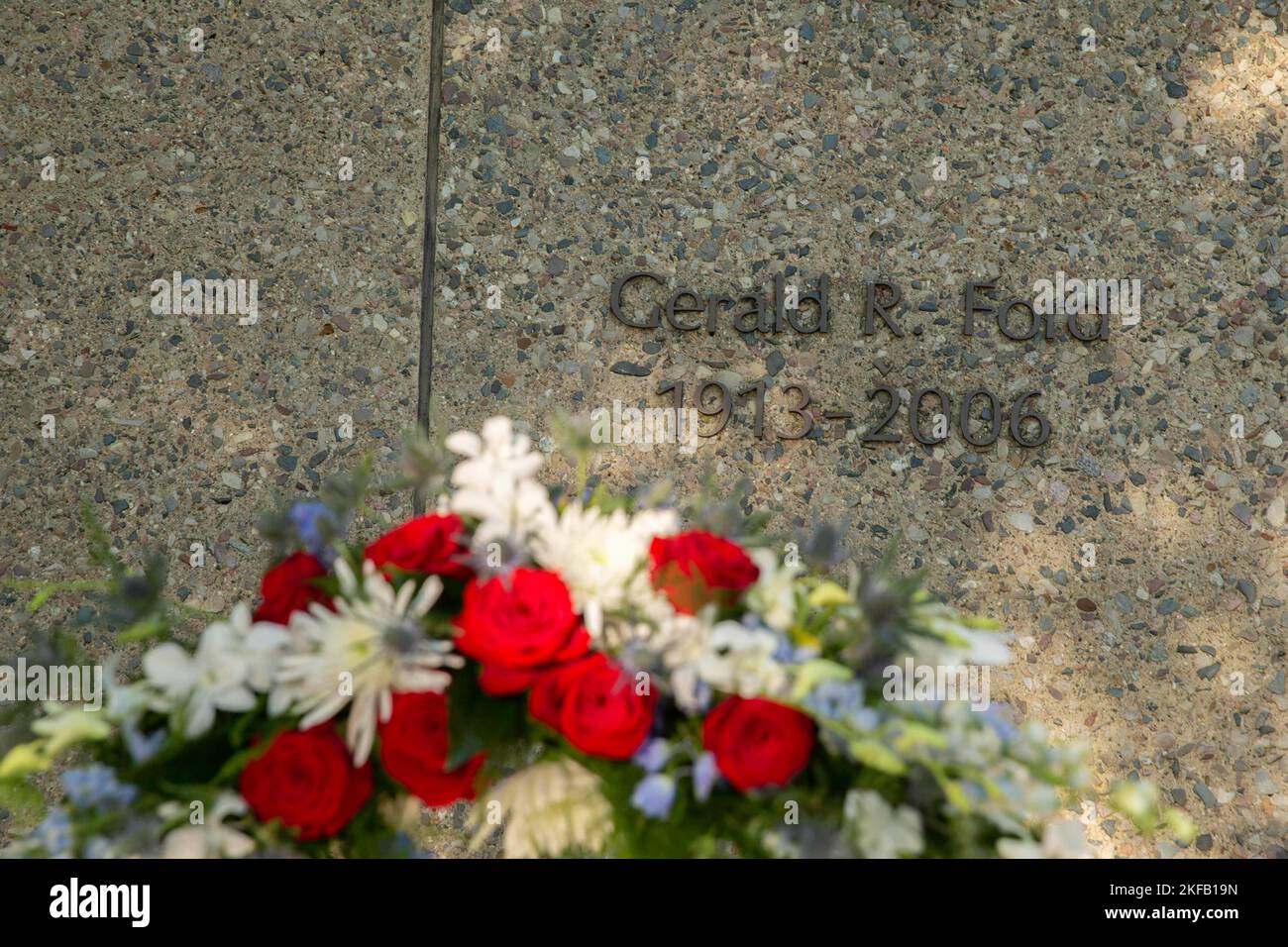 A wreath is displayed at the tomb of former President Gerald R. Ford ...