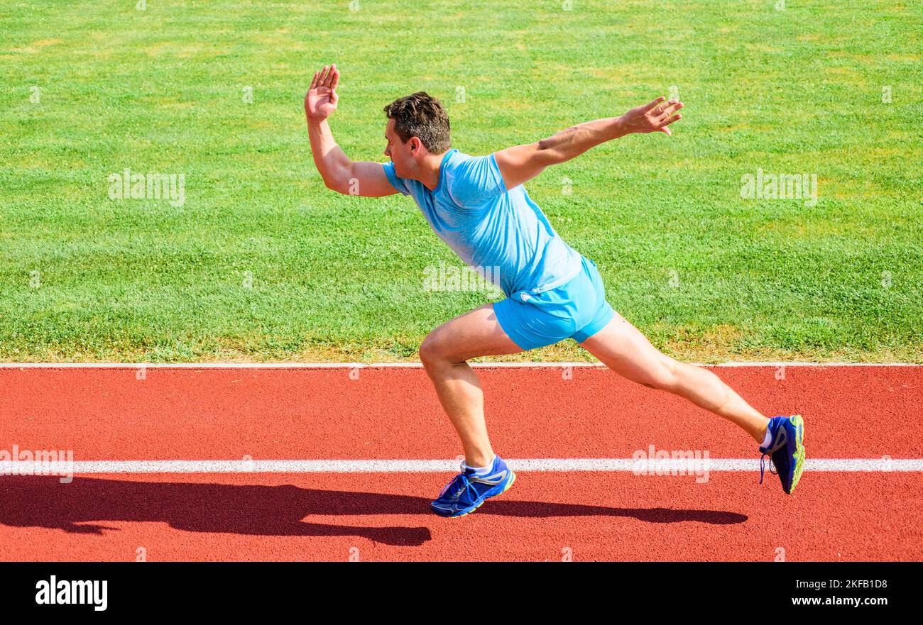 Boost speed concept. Man athlete runner push off starting position ...