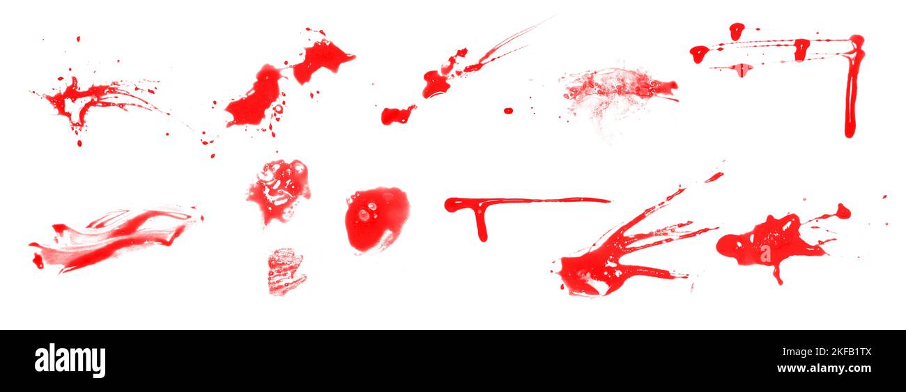 Realistic blood isolated on white background. Drops of blood and ...