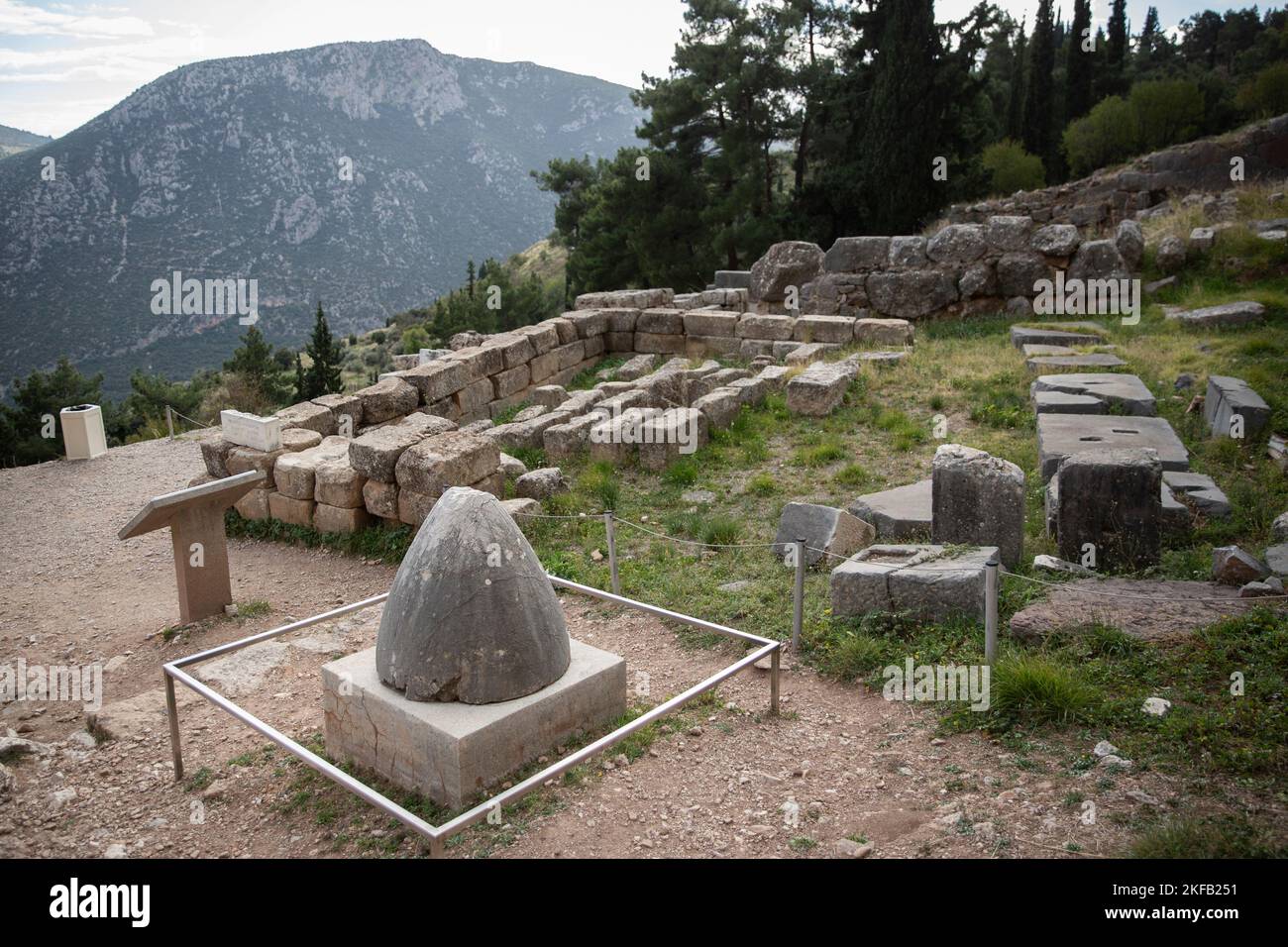 Delphi, Greece. 17th Nov, 2022. The Omphalos Witch shows the center of ...