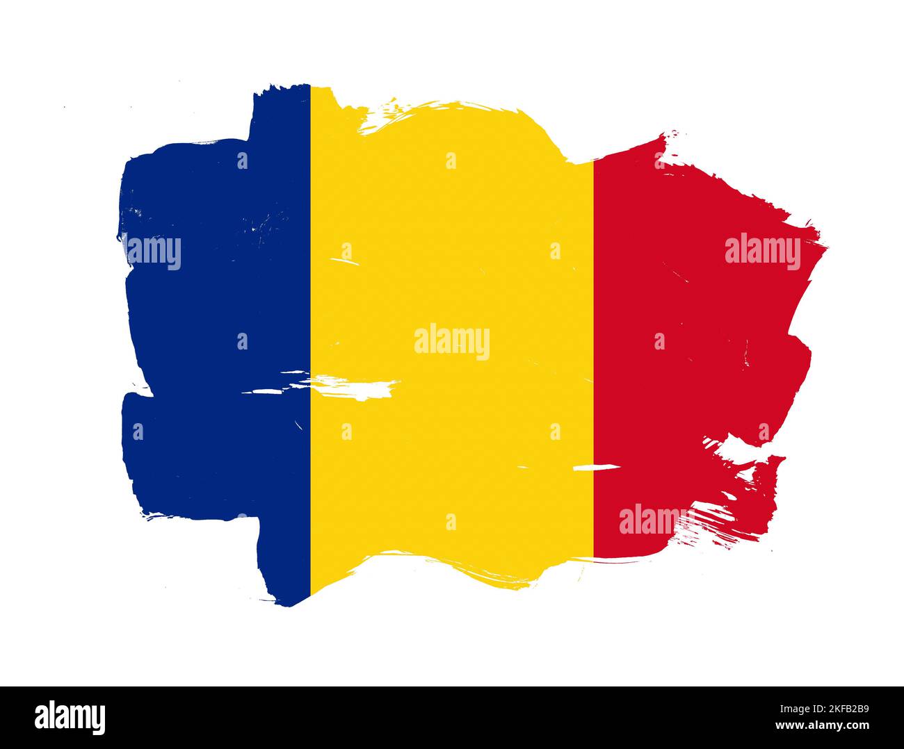 Painted flag of romania with stroke brush effect on white background ...