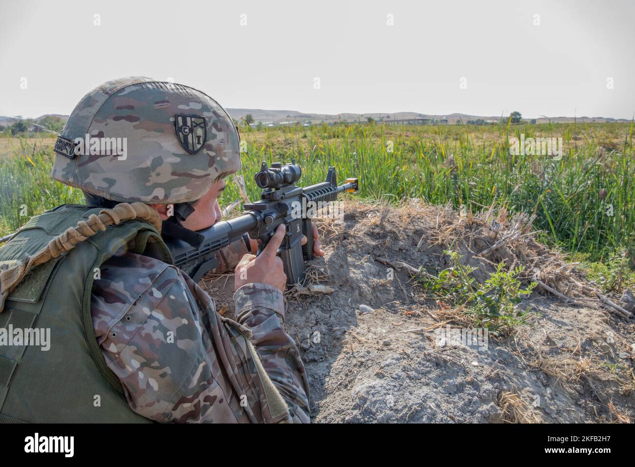 Georgian Defense Forces scan their sectors of fire for a defensive ...