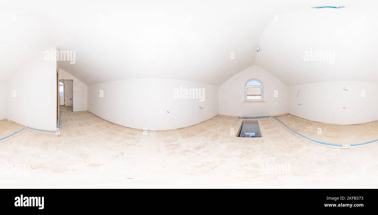 Repair in the new home. Empty white mansard room ready for repai Stock ...