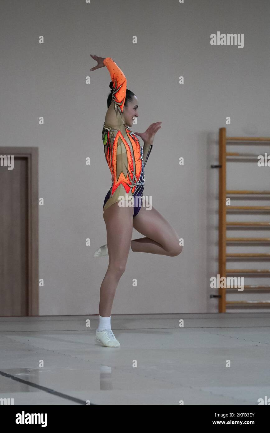 ISTANBUL, TURKEY - APRIL 24, 2022: Undefined athlete performs during ...