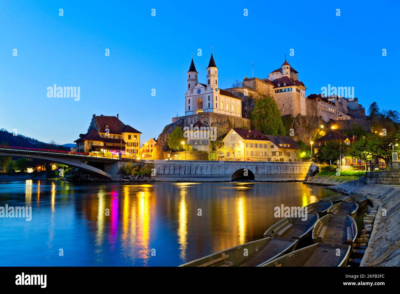 Aarburg Castle during twilight, canton Aargau, Switzerland Stock Photo ...