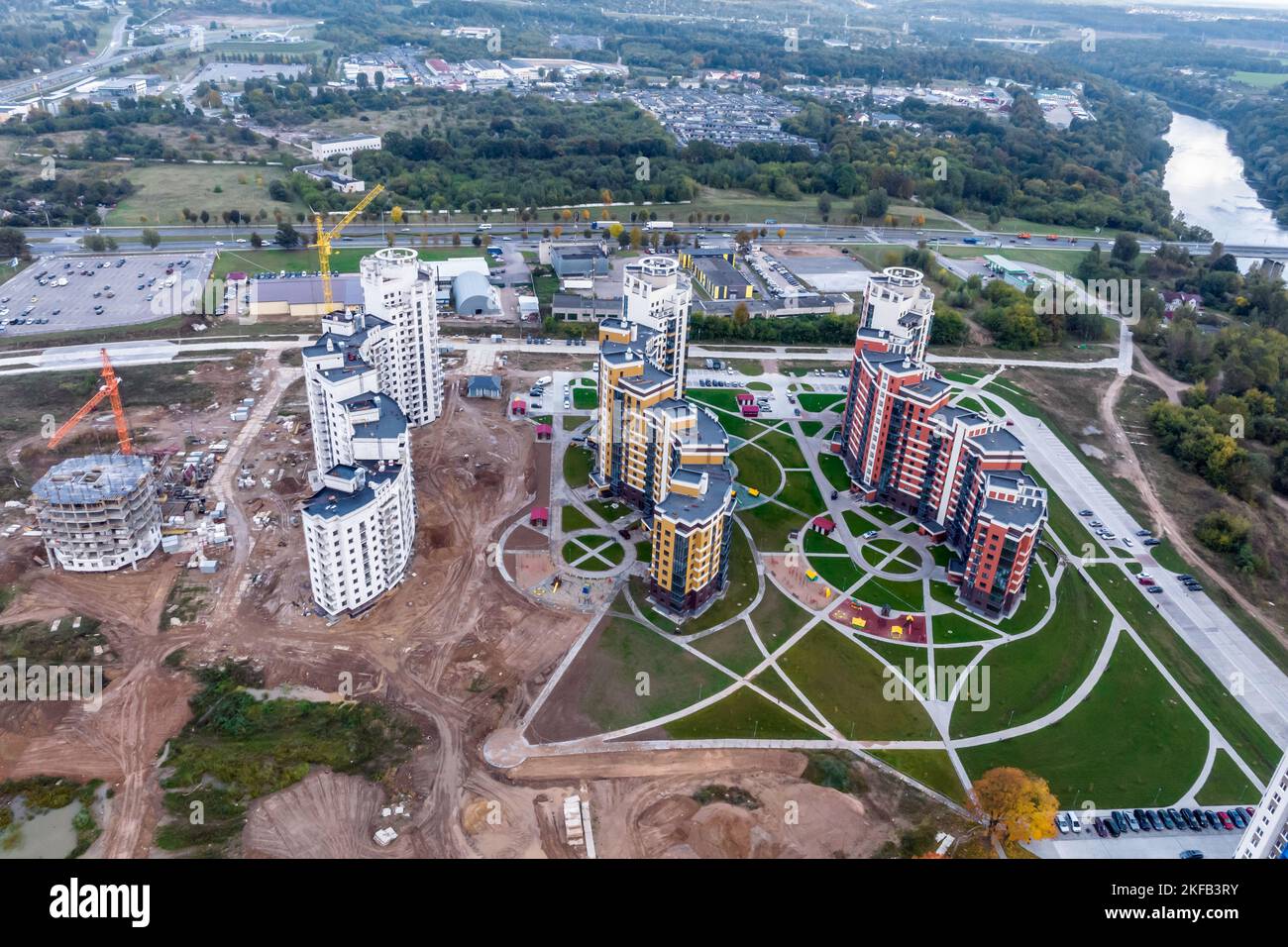 panoramic aerial view of a huge residential complex with high-rise ...