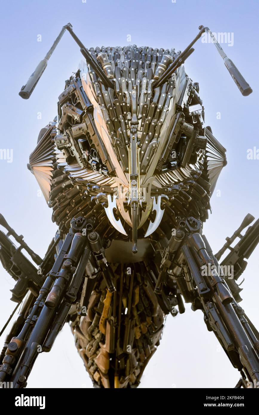 Detail of a giant bee, made from knives and guns seized or handed over ...