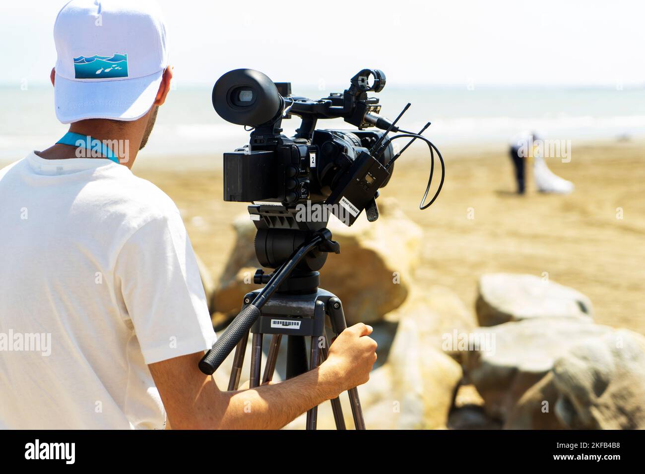 Videographer are taking pictures and video of the ocean views, Sea and ...