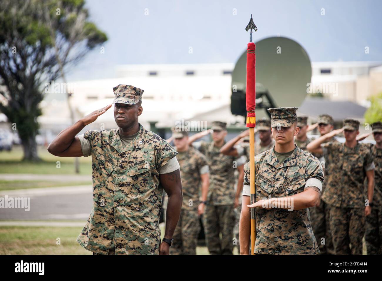 U.S. Marine Corps Capt. Cory Tribble, left, executive officer, Marine ...