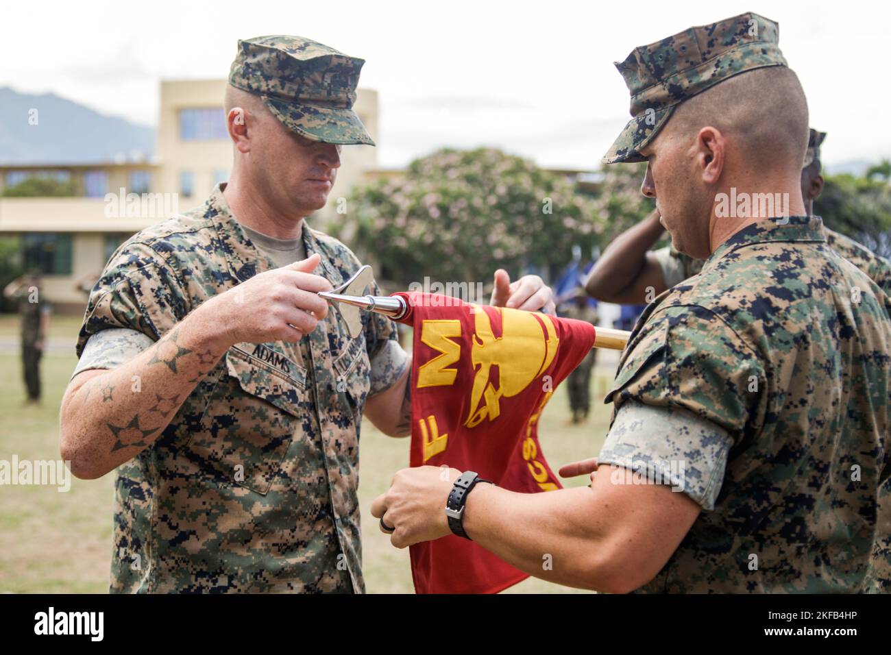 U.S. Marine Corps 1st Sgt. Robert Adams, left, Marine Wing ...