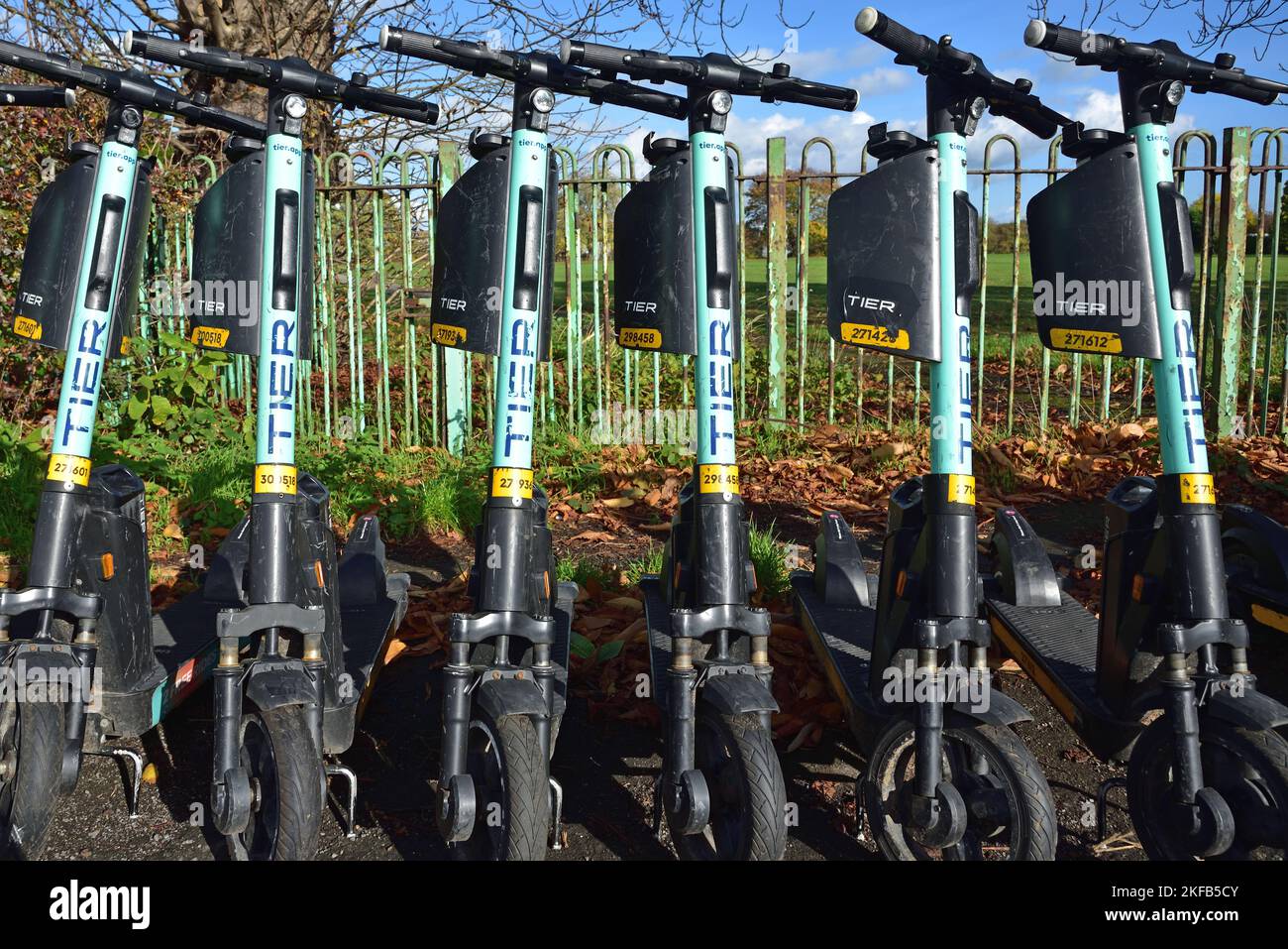 Front view of Tier Electric Scooters at parking station availabe for ...
