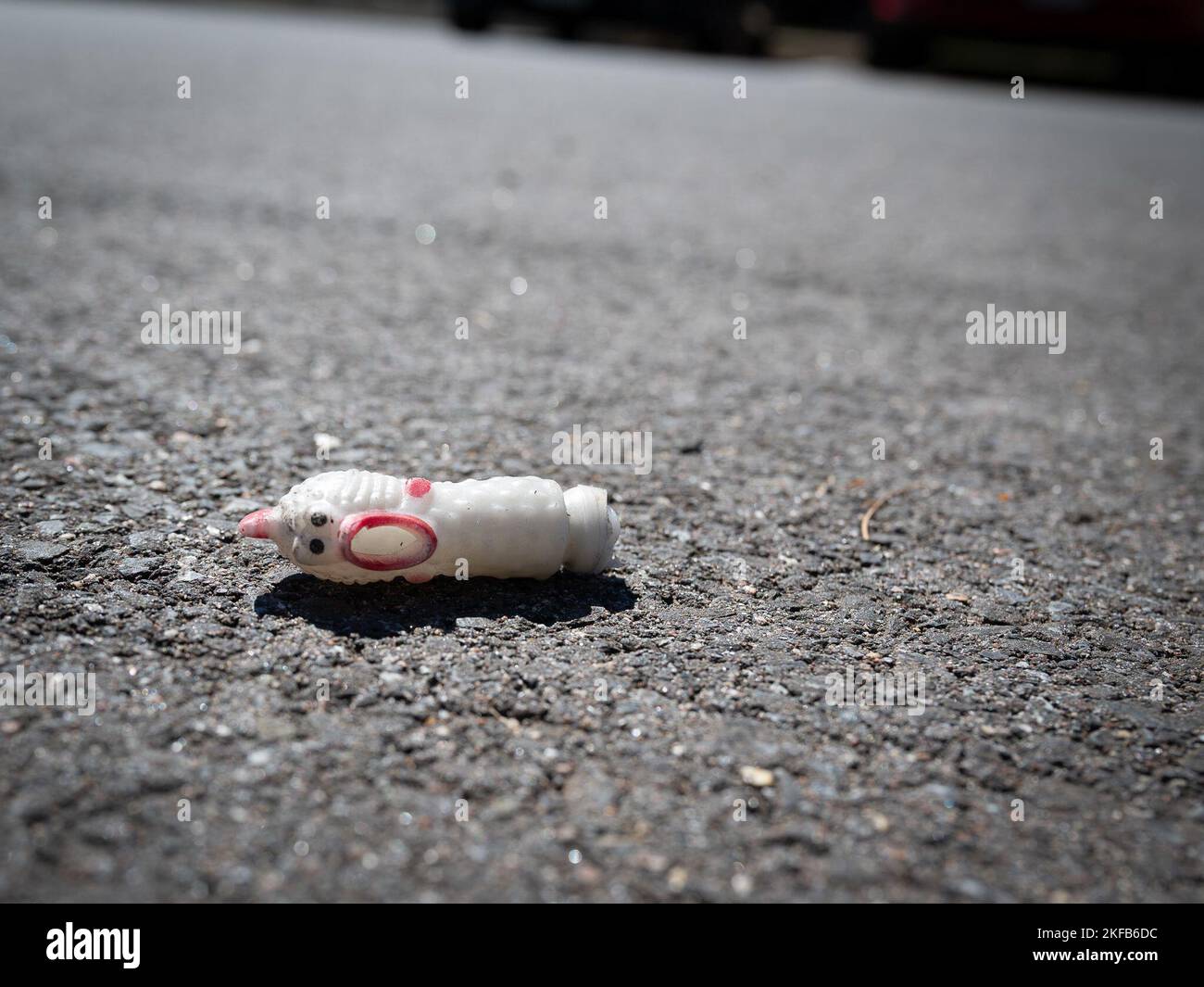 A piece of a rubber chicken lies on an asphalt surface at Joint Base ...