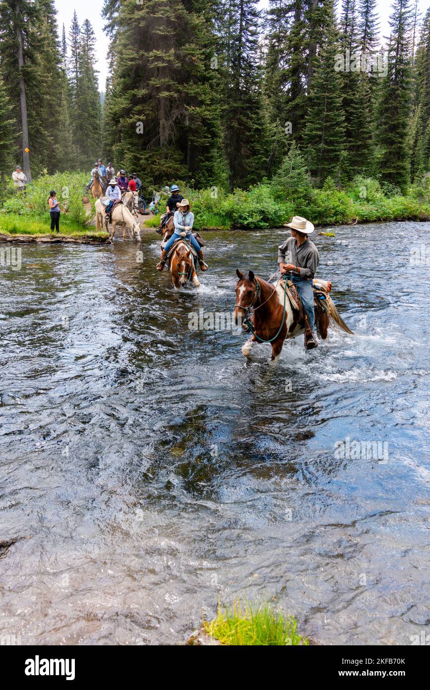 A view of a packtrain crossing the Bechler River in the SW portion of ...