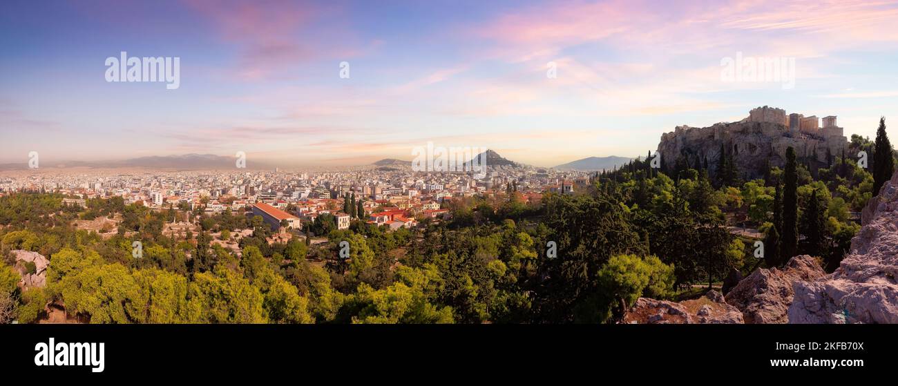 Acropolis and Cityscape in a Historic City with Mountains in Background ...