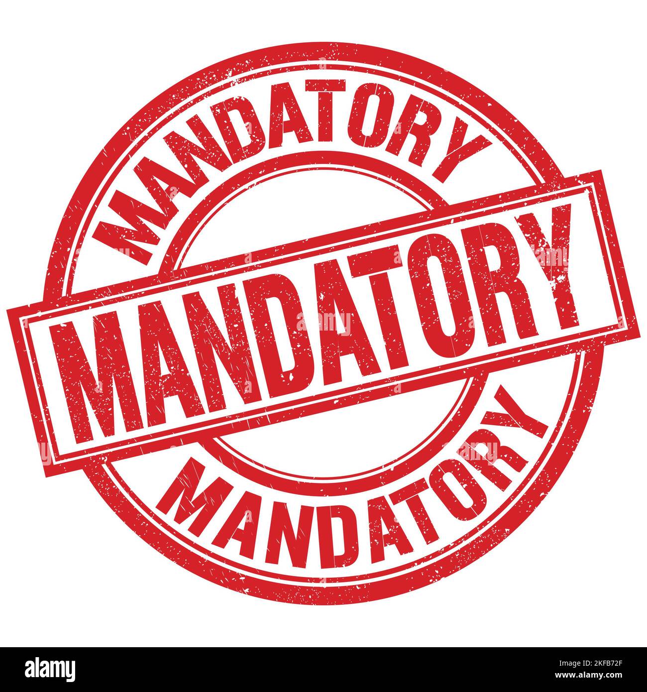 MANDATORY text written word on red round stamp sign Stock Photo - Alamy