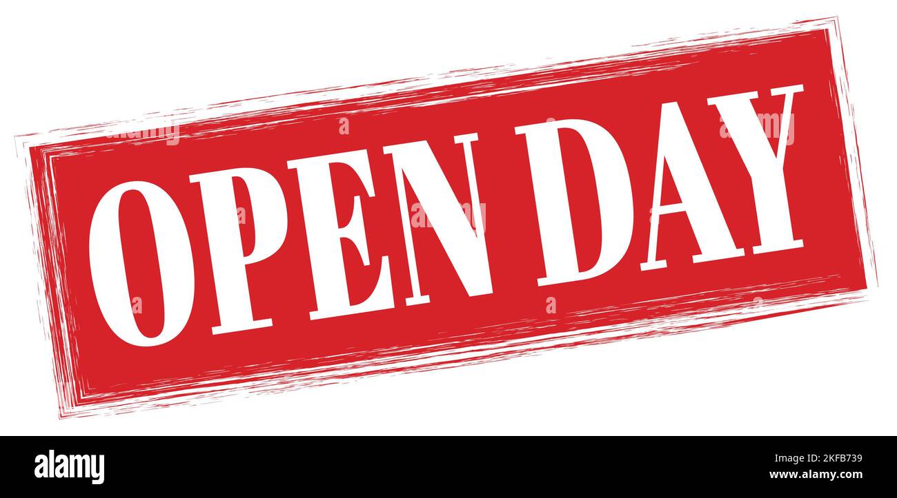 OPEN DAY text written on red rectangle stamp sign Stock Photo - Alamy