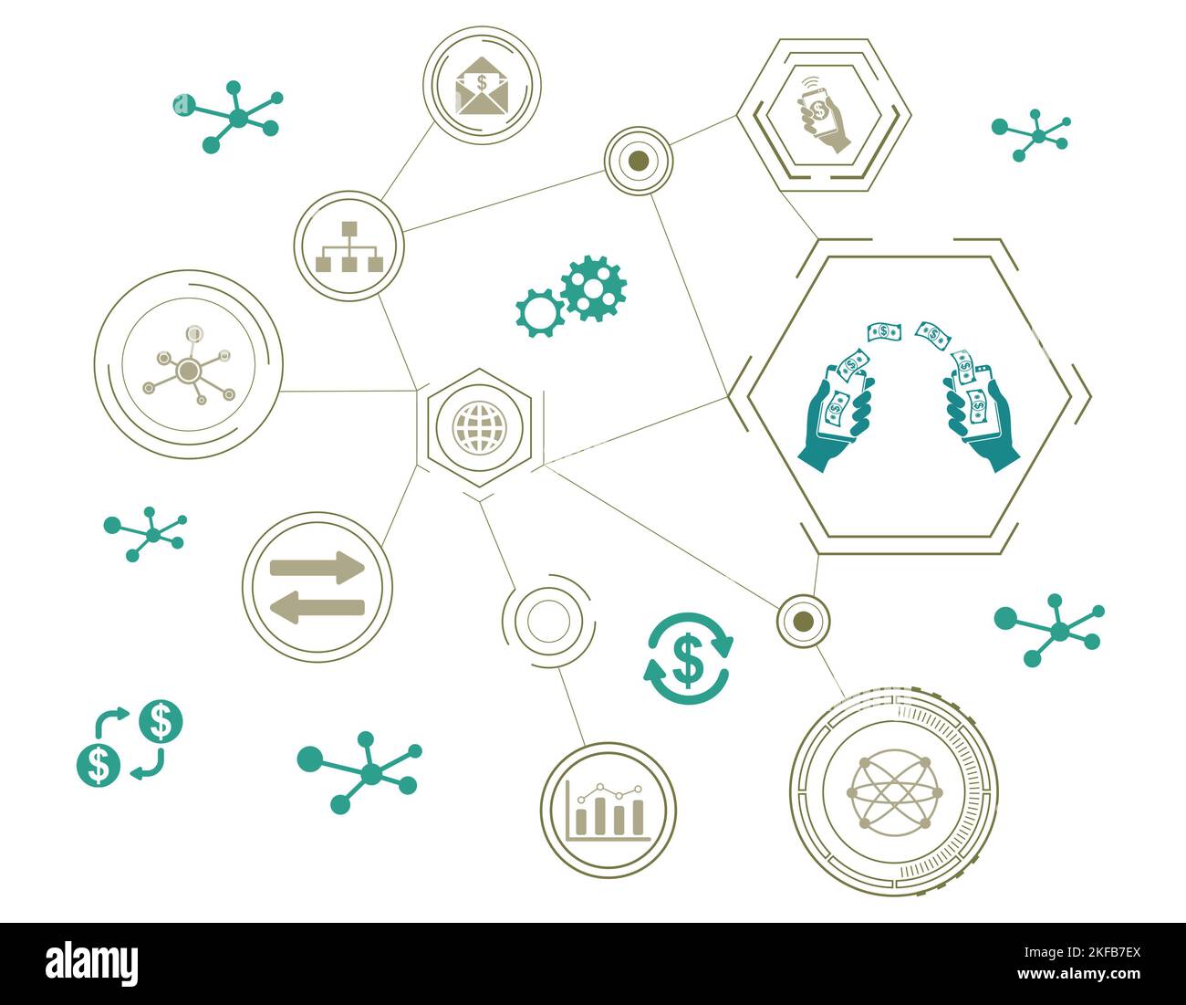 Concept of money transfer with connected icons Stock Photo - Alamy