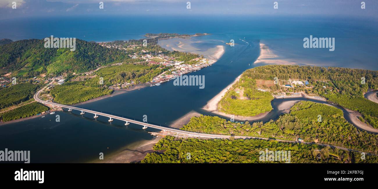 Aerial view of the Siri Lanta Bridge in koh Lanta, Krabi, Thailand ...