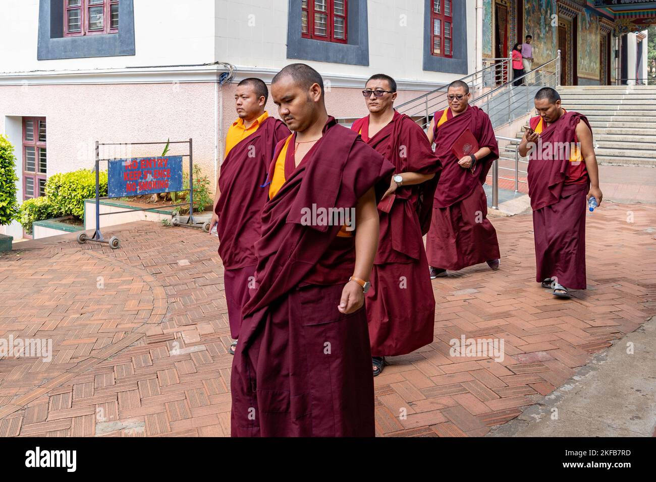 A group of Buddhist monk seen at the Namdroling Monastery Temple. His ...
