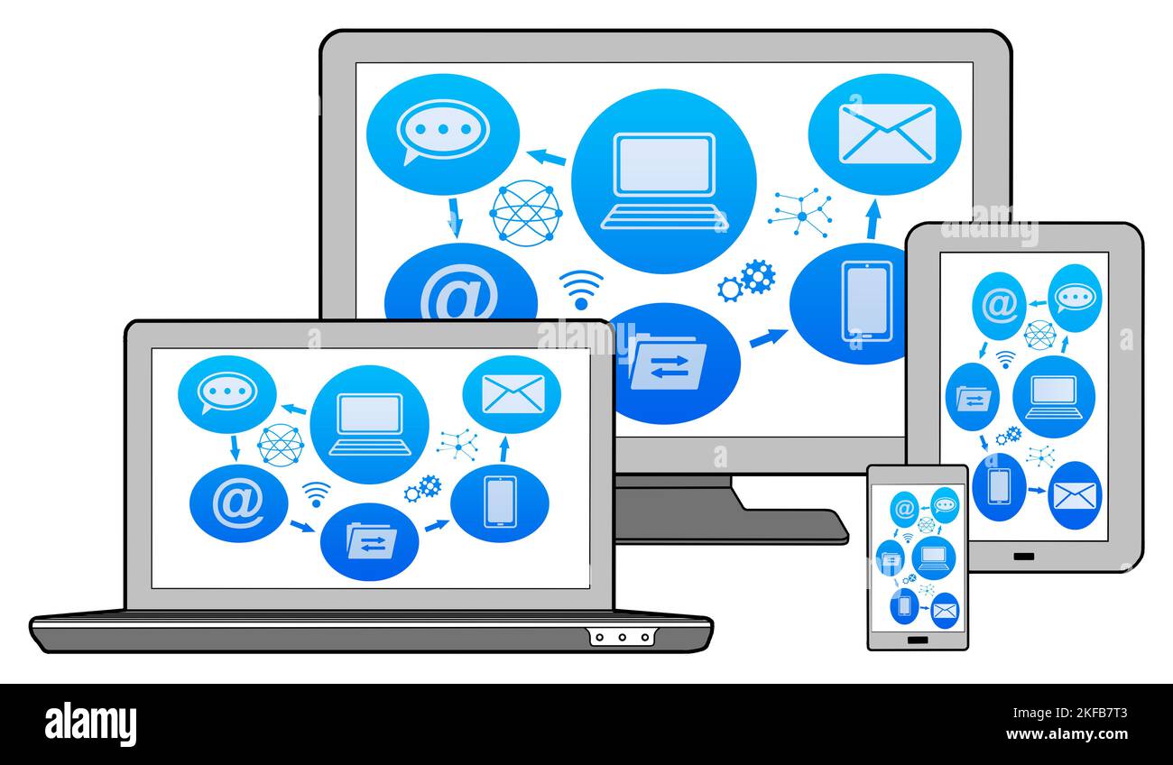 Email sending concept on different devices, isolated on white Stock ...